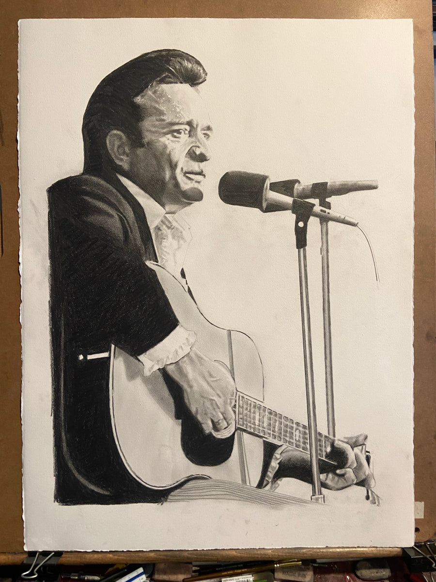 Original Drawing Of Johnny Cash the Man in Black – RichardHartArt.com